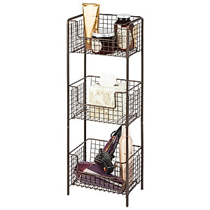 mDesign Steel Freestanding Storage Organizer Tower Rack Basket Shelf, Metal 3-Tier Furniture Unit for Master/Guest Bathroom, Powder Room - Holds Bath Towels, Soap - Concerto Collection - Bronze