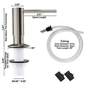 SAMODRA Kitchen Sink Soap Dispenser, Brass Pump Head Brushed Nickel Finish Built in Design with 39" Extension Tube Directly to Soap Bottle, No More Messy Refills(No Bottle)