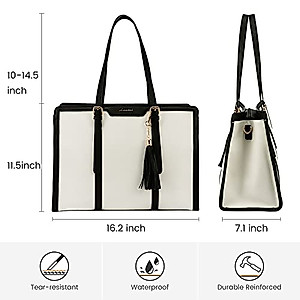 LOVEVOOK Laptop Bag for Women 15.6 inch Lightweight Canvas Laptop Tote Bag, Large Capacity Computer bag with Clutch Purse for Business, Work, Office, Travel, School,Casual(Beige & Black)