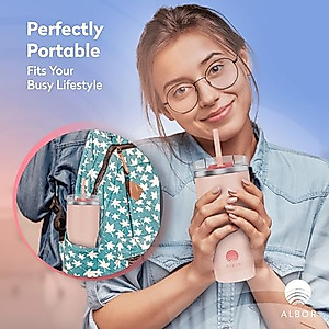 ALBOR 20 oz Insulated Coffee Tumbler With Lid and Straw, Insulated Water Bottle, Stainless Steel Tumbler, Leak Proof Water Bottle, Travel Coffee Mug (20 oz, Pink)