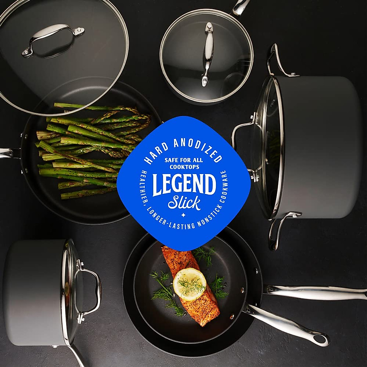 Legend Slick Hard Anodized Nonstick Skillets - Next Gen Hard Anodized Aluminum & Steel Chef Grade 2 Pans Set for Home - PFOA Free, Non-Toxic Non-Stick Surface - Oven & Dishwasher Safe