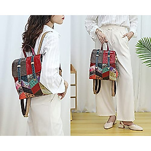 Segater Women Random Multicoloured Backpack Genuine Leather Shoulder Handbag Colorful Patchwork Purses Campus Travel Daypack