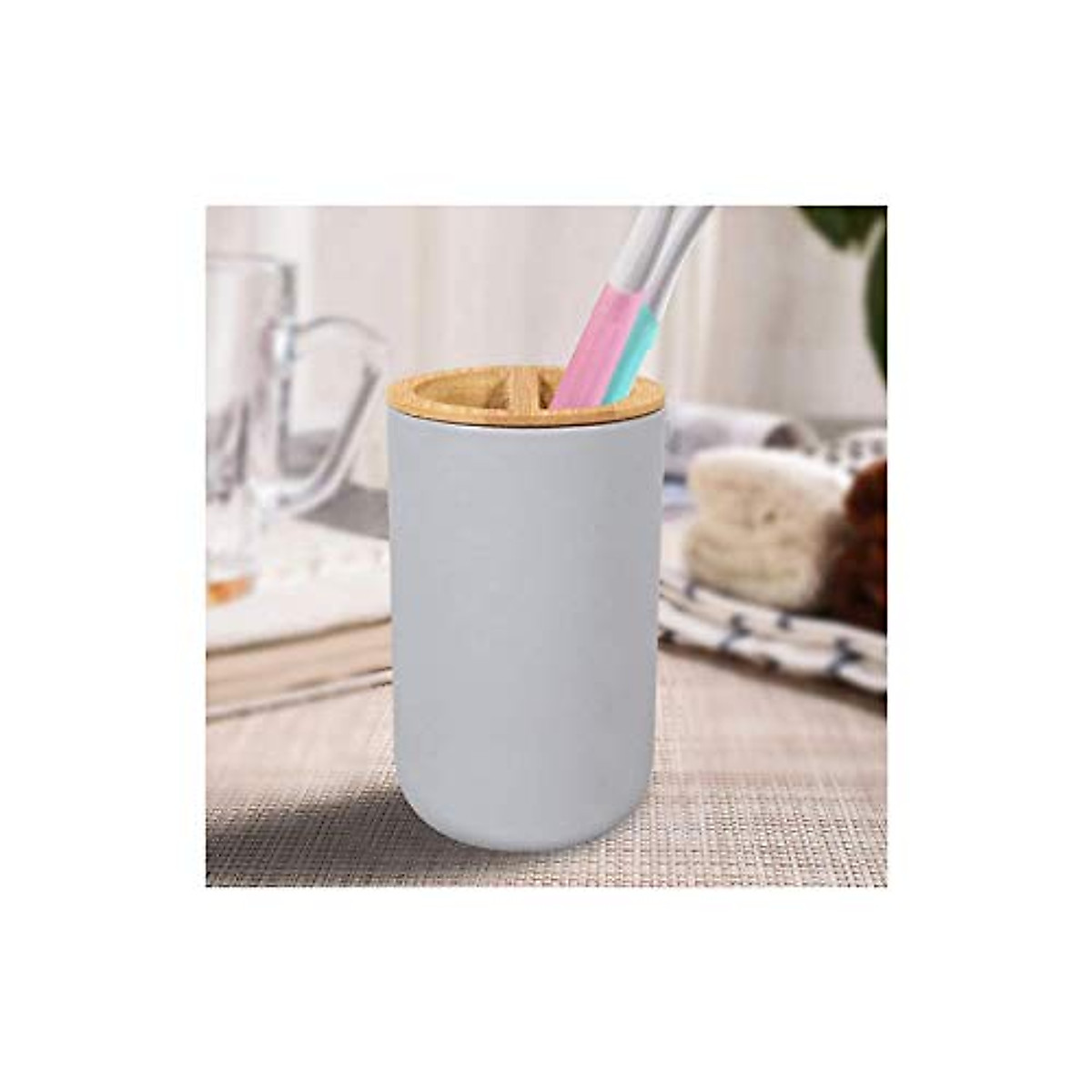 Laipi Bamboo Wooden Bathroom Accessories Set, 6 cs Gift Set Toilet Brush, Soap Dispenser, Waste Bin, Toothbrush Holder, Soap Dish Cup Set