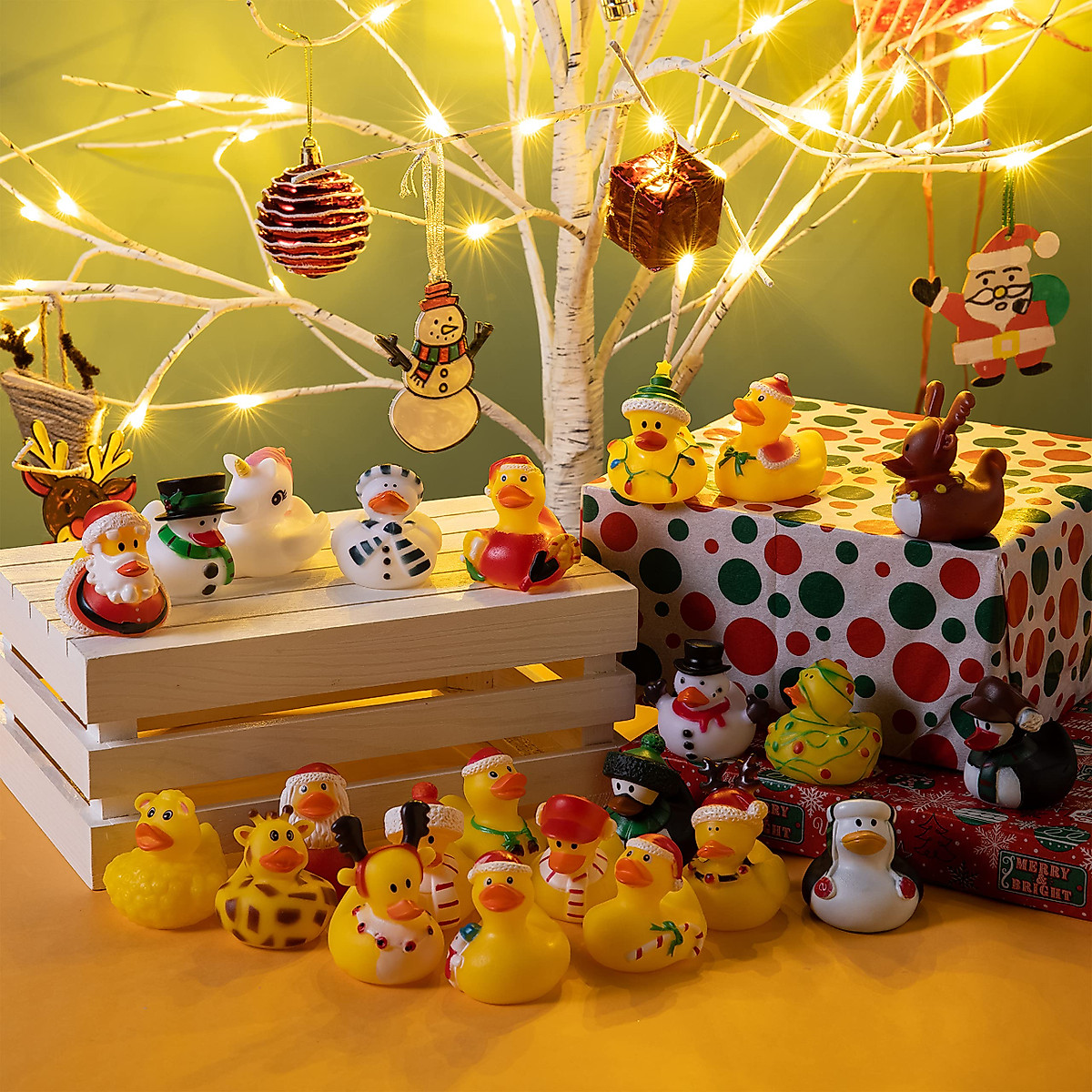 JOYIN 24 PCS Christmas Ducks for Christmas Stocking Stuffers, Xmas Rubber Duck Bath Toys for Kids Gift, Christmas Party Favor Novelty Duckies for Boys, Girls and Toddlers