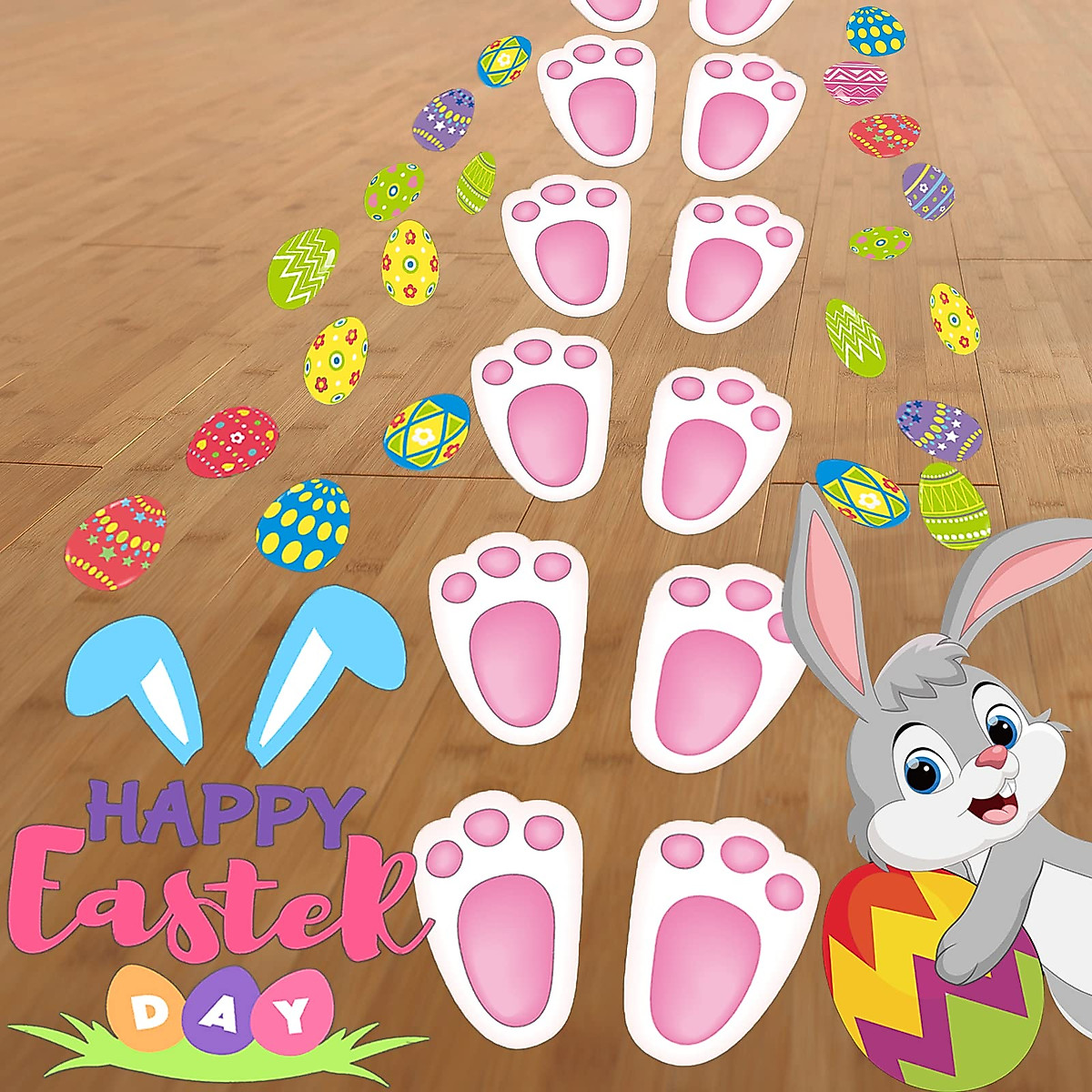 YOTNUS 110 Pcs Easter Bunny Footprint Stickers for Floor, Peel Without Leaving Traces, 14 PCS Rabbit Footprints, for Easter Decoration and Egg Hunting Games