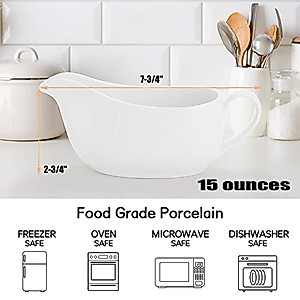 Yesland 2 Pcs 15 oz Gravy Boat, Ceramic White Easy-Pour Gravy Boat for Dining, Holiday Meals & Parties