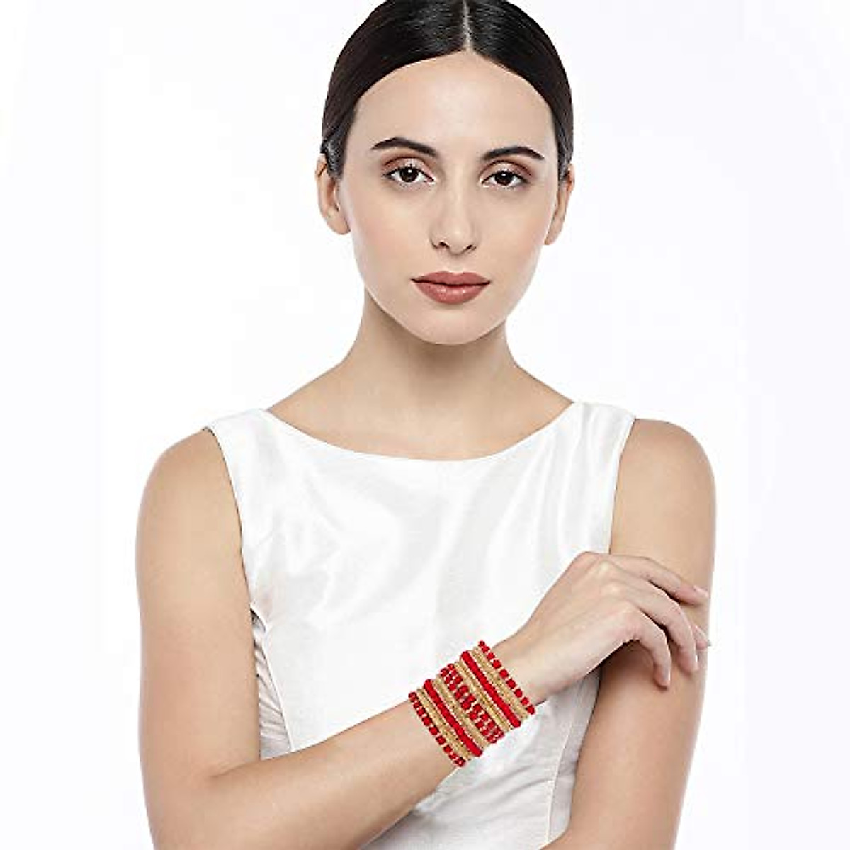 Aheli Ethnic Colorful Metal Bangles Chudha Set Stone Studded Bangle Set Indian Wedding Wear Fashion Jewelry for Women & Girls