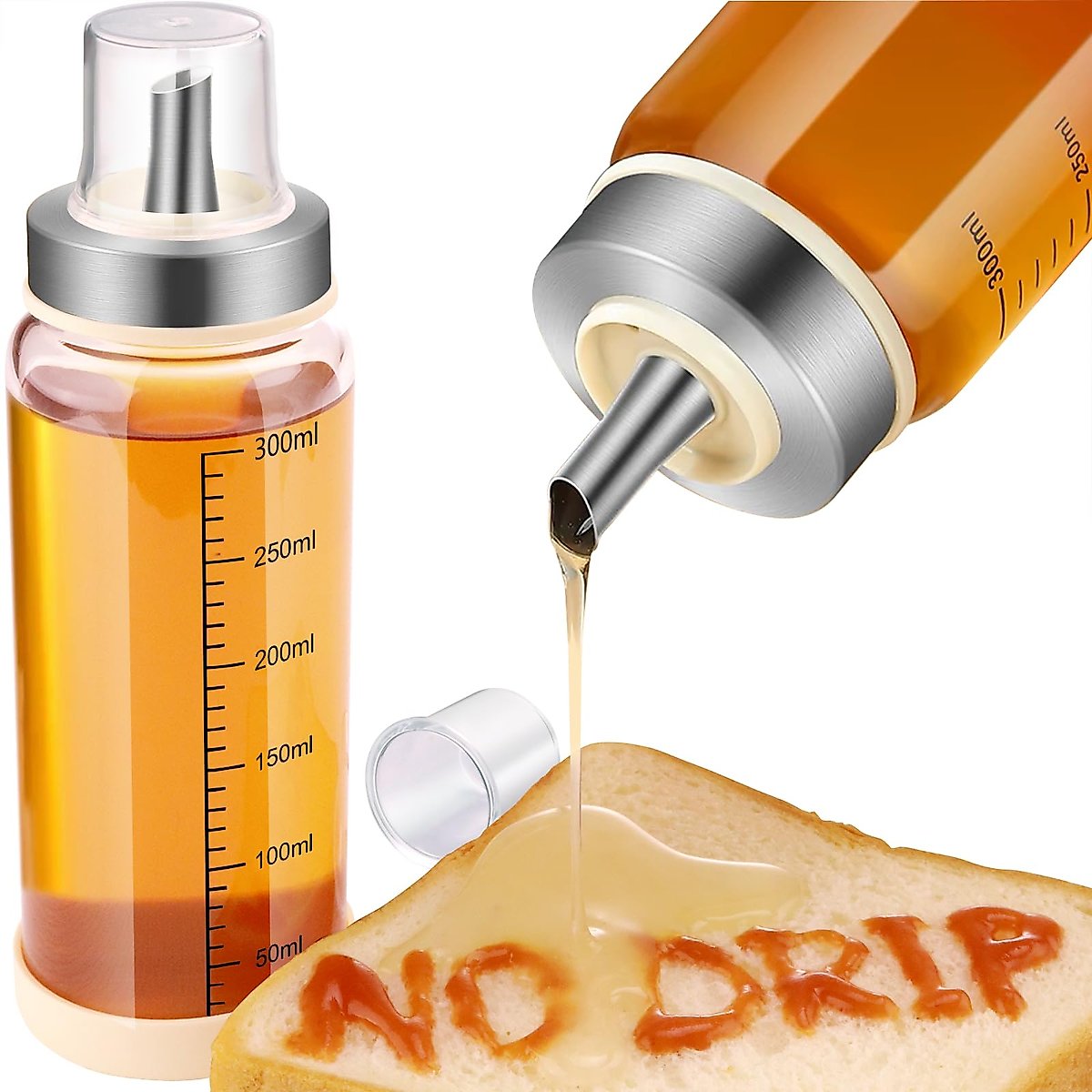 Matifaner Honey Dispenser No Drip, Maple Syrup Dispenser, Olecranon design, automatic reflux，Honey Jar with Stand, Beautiful Honey Pot, Perfect Honey Container(10 oz×pack 2)