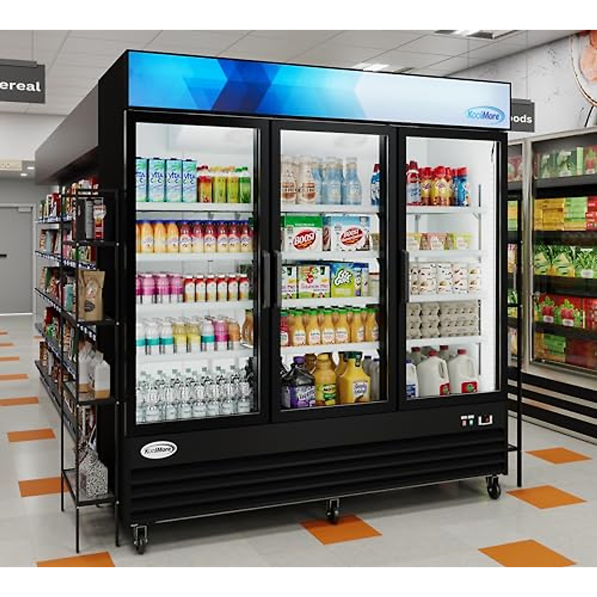 KoolMore - MDR-3GD Koolmore 78 1/4" Commercial Glass 3 Door Display Refrigerator Merchandiser - Upright Beverage Cooler with LED Lighting - 53 Cu. Ft. Black