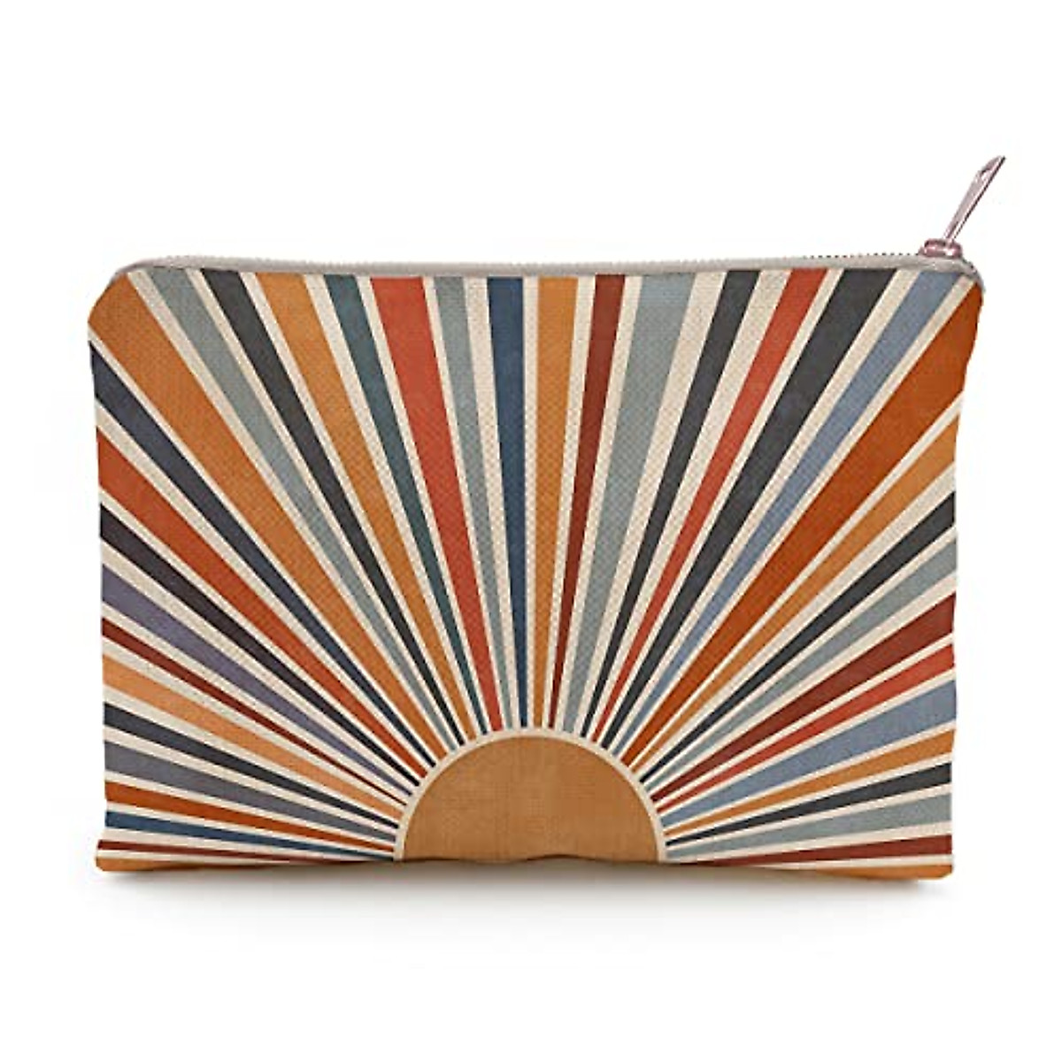 Sunshine Makeup Bag, Natural Linen, Zipper Pouch, Retro Makeup Bag, Tech Accessory Bag, Best Friend Gift, Art or Journaling Pouch, Gift For Her