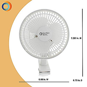 Comfort Zone CZ6C 6-inch Quiet Portable Indoor 2-Speed Desk Fan with Clip and Fully Adjustable Tilt, White (2pk)