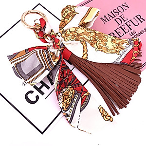 QTMY Silk Ribbon Bow Tassel Bag Pendant Charm Keyring Keychain for Women Purse Handbag Decor (Brown)