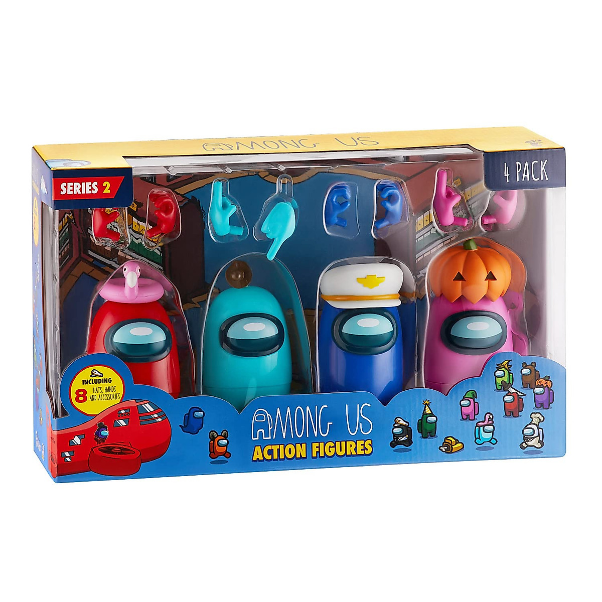 P.M.I. Among Us Action Figures | All Four 4.5-Inch-Tall Collectibles | Among Us Toys and Playable Mini Toys | Red, Pink, and Cyan Crewmates and Blue Ghost with 8 Hats and Hands | Kids’ Toys