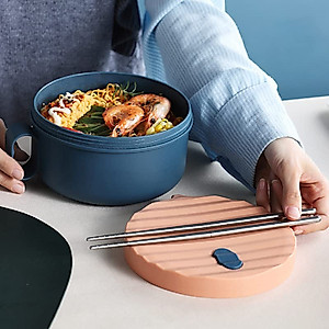 iDFURLF Microwave Ramen Noodle Cooker Bowl Set With Lid Large Soup Bowl Dishwasher Safe For Home Office College Dorm Room Instant Cooking Lunch Box-BPA Free