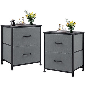 Sweetcrispy Nightstand Set of 2 with 2 Storage Drawers, 20" Height Small Bed Side Furniture End Table, Wooden Top Fabric Cabinet Kids Mini Dresser for Bedroom, Closet, Entryway, College Dorm