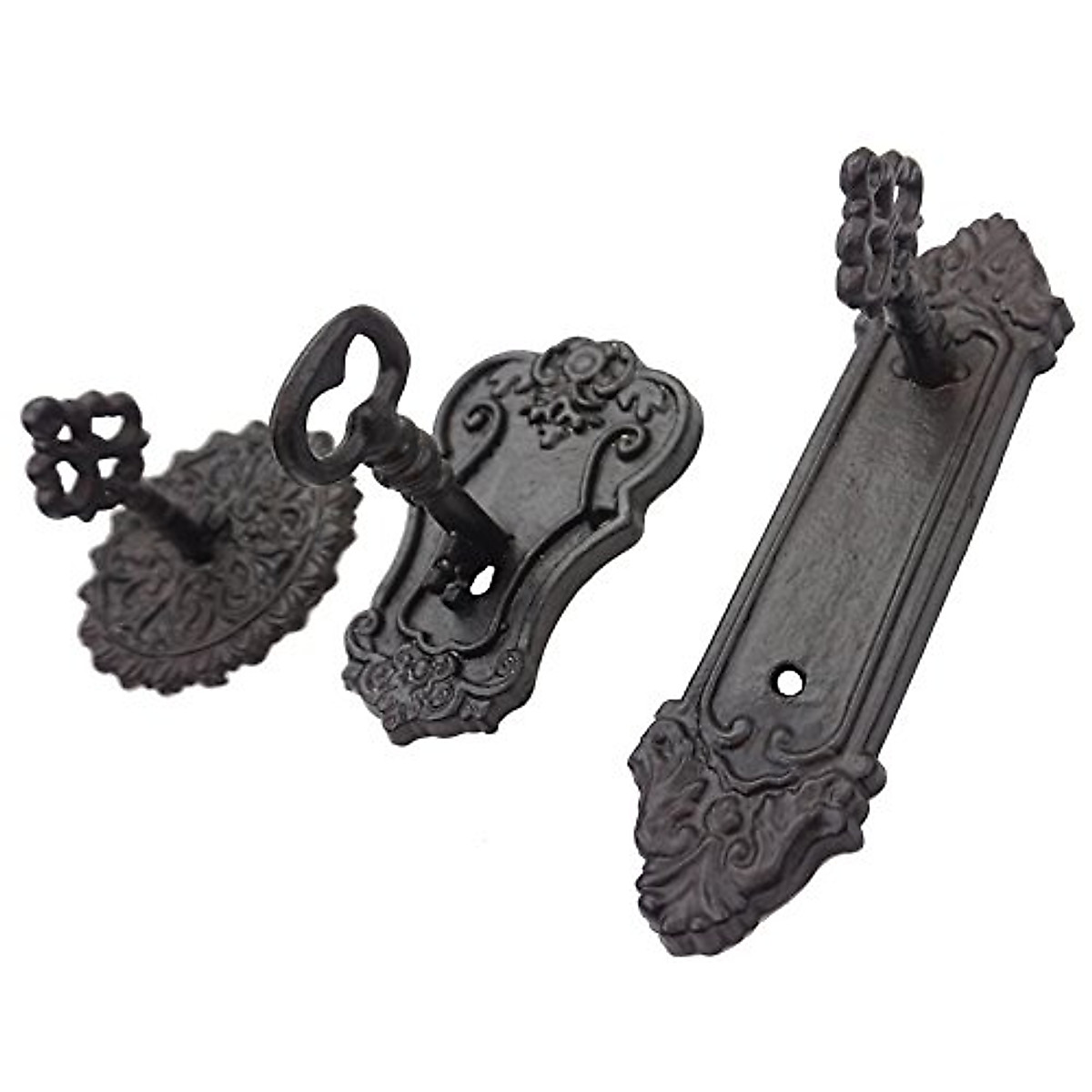 Lulu Decor, Cast Iron Antique Key Shaped Set of 3 Hooks in Different Style, Strong Heavy Decorative Hooks in Black, Useful and Elegant Wall Decor, Perfect for Housewarming Gifts/Holiday Gifts (Roman)