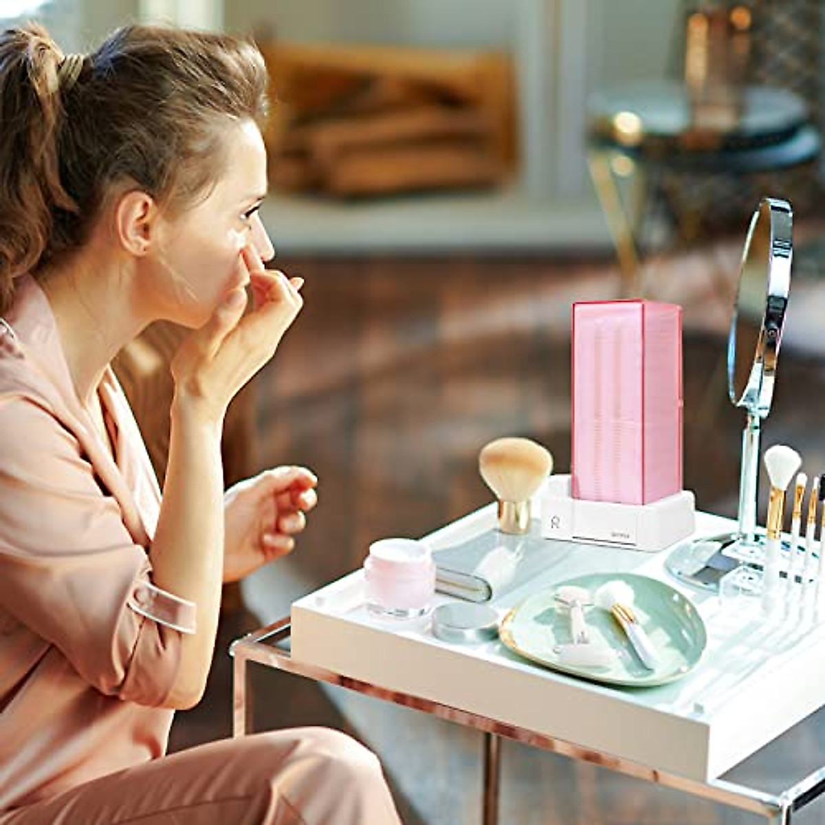 Automatic Cotton Pad Holder, Square Press Out Cosmetic Cotton Makeup Removers Pad Holder, Makeup Cotton Organizer Container Dispenser Storage Display Rack