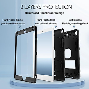 Rantice iPad 9th Generation Case, iPad 8th Generation Case, iPad 7th Generation Case, Hybrid Shockproof Rugged Drop Protective Case with Kickstand for iPad 10.2'' (Black)