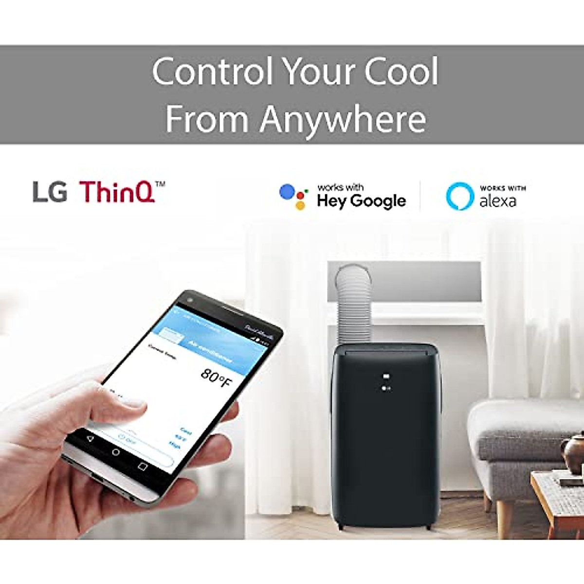 LG 8,000 BTU (DOE) Smart Portable Air Conditioner, Cools 350 Sq.Ft. (10' x 35' Room Size), Smartphone & Voice Control Works ThinQ, Amazon Alexa and Hey Google, 115V