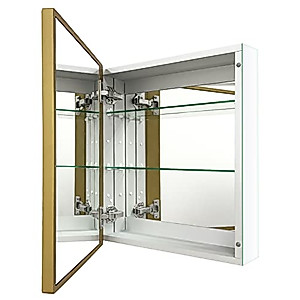 FOMAYKO Aluminum Bathroom Medicine Cabinet with Farmhouse Gold Framed 20(H) x16(W) Inches Recess or Surface Mount Mirror Cabinet for Bathroom Toilet Kitchen