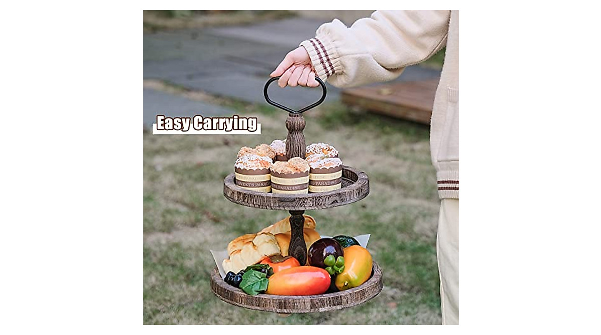 Mustry Rustic Wooden 2-Tier Farmhouse Tray for Home & Decor