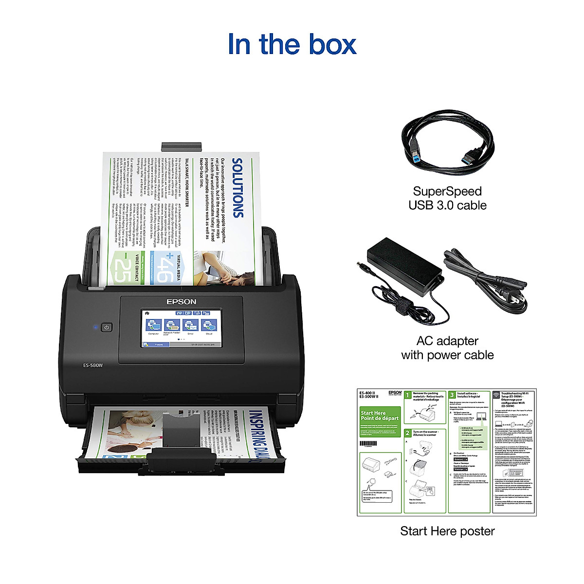 Epson Workforce ES-580W Wireless Color Duplex Desktop Document Scanner for PC and Mac with 100-sheet Auto Document Feeder (ADF) and Intuitive 4.3" Touchscreen. Full 1-Year Limited Warranty (Renewed)