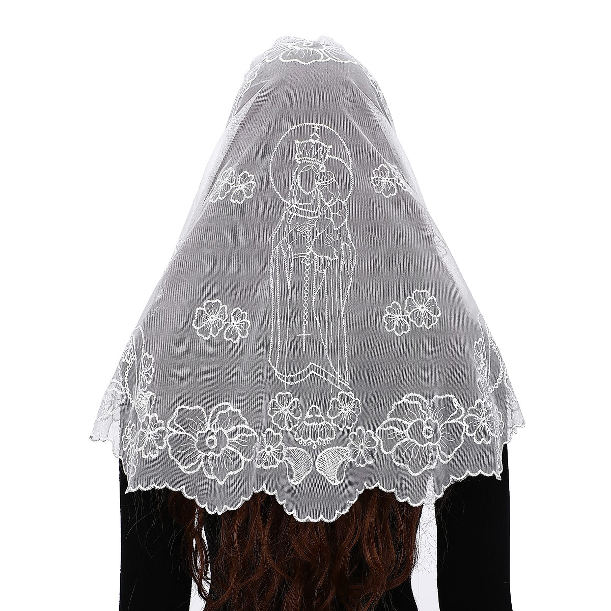Bozidol Church Veil Lace Mantilla Religious Head Covering Velos para ir a la iglesia Catholic Mass Veil with Hairclip (White)