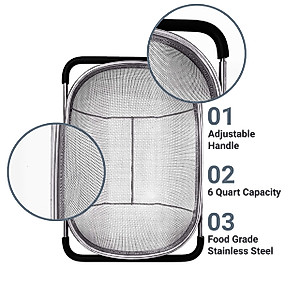 Makerstep Over the Sink Colander Strainer Basket Stainless Steel, For Kitchen Sink with Rubber Grip, Fine Mesh, Large Kitchen Gadgets Tools, Expandable Sink Strainer Home Kitchen Essentials