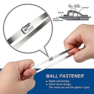 LUBAN Metal zip ties 6 inch, heavy duty 304 stainless steel zip cable tie, self-locking strap Ties (50 Pcs)