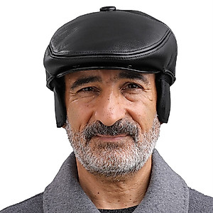 DOCILA PU Leather Newsboy Ivy Hat for Men with Ear Flaps Warm Winter Fleece Lined Neck Covering Scally Cap Earmuff Driver Golf Gatsby Beret Hat