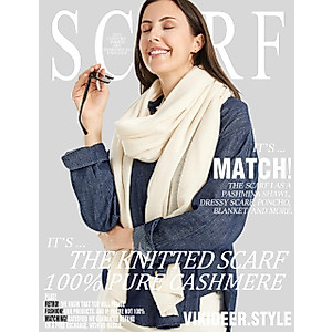 VIKIDEER 100% Cashmere Scarf Knitted Wrap Shawl Extra Large Long Scarf Stole for Women Wayfarer Travel White