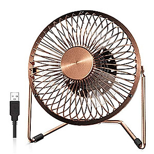 EasyAcc 6 Inch USB Desk Fan,Small and Quiet,Powerful USB Powered Portable Fan,Strong Airflow,Mini Metal USB Fan,360°Rotation,Personal Cooling Fan with 2 Speed for Home Office,Bronze(USB POWERED ONLY)