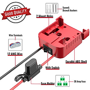 1 Pack Power Wheels Adapter for Milwaukee M18 Battery Adapter Power Wheels Battery Converter Kit with Fuse & Switch & Wire Terminals & 12 AWG Wire for DIY RC Car Toys Robotics