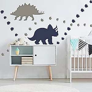 Yovkky Dinosaur Footprint Wall Decal Boy, Peel Stick DIY Dino Animal Paw Track Wall Sticker Nursery Blue Grey Decor, Home Baby Shower Room Decoration Kid Toddler Bedroom Playroom Art Party Supply Gift