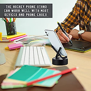 Dunzy 2 Pcs Hockey Cell Phone Stand Universal Smartphone Holder Hockey Puck Phone Stands for Desk Accessories Home Office Desktop, Compatible with Most Mobile Phones