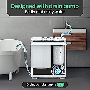 TOREAD Compact Twin Tub Portable Washing Machine 21lbs Capacity, Mini Washer(14.4lbs)&Spiner(6.6lbs), Built-in Drain Pump, Semi-Automatic