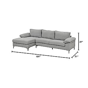 Casa Andrea Milano Modern Large Boucle L-Shape Sectional Sofa, with Extra Wide Chaise Lounge Couch, Light Grey