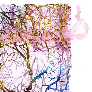 Stratalife 100PCS Organza Jewelry Gift Bag 4x6 Inches Purple Blue Pink with Drawstring Favor Pouches Bags for Wedding Party Baby Shower Seashell Sample Candy Small Bags(Mixed Coralline)