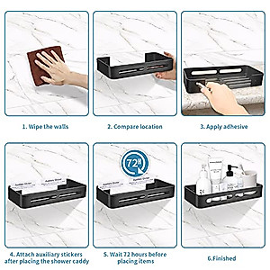 Caddy Shower Set of 2 Adhesive No Drilling Shower Shelves , Rustproof Titanium Alloy Shower Racks, Bathroom Shower Storage Shelves Organizer for Inside Shower & Kitchen with 4 Hooks(Black)