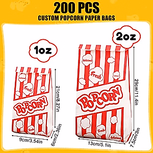 202 Pcs Popcorn Machine Supplies Set, Kernel Sifting Speed Scoop, Stainless Steel Seasoning Dredge with Handle, 200 Pcs Popcorn Bags Bundle for Home Kitchen Theater Movie Tools Supplies (1Oz & 2Oz)