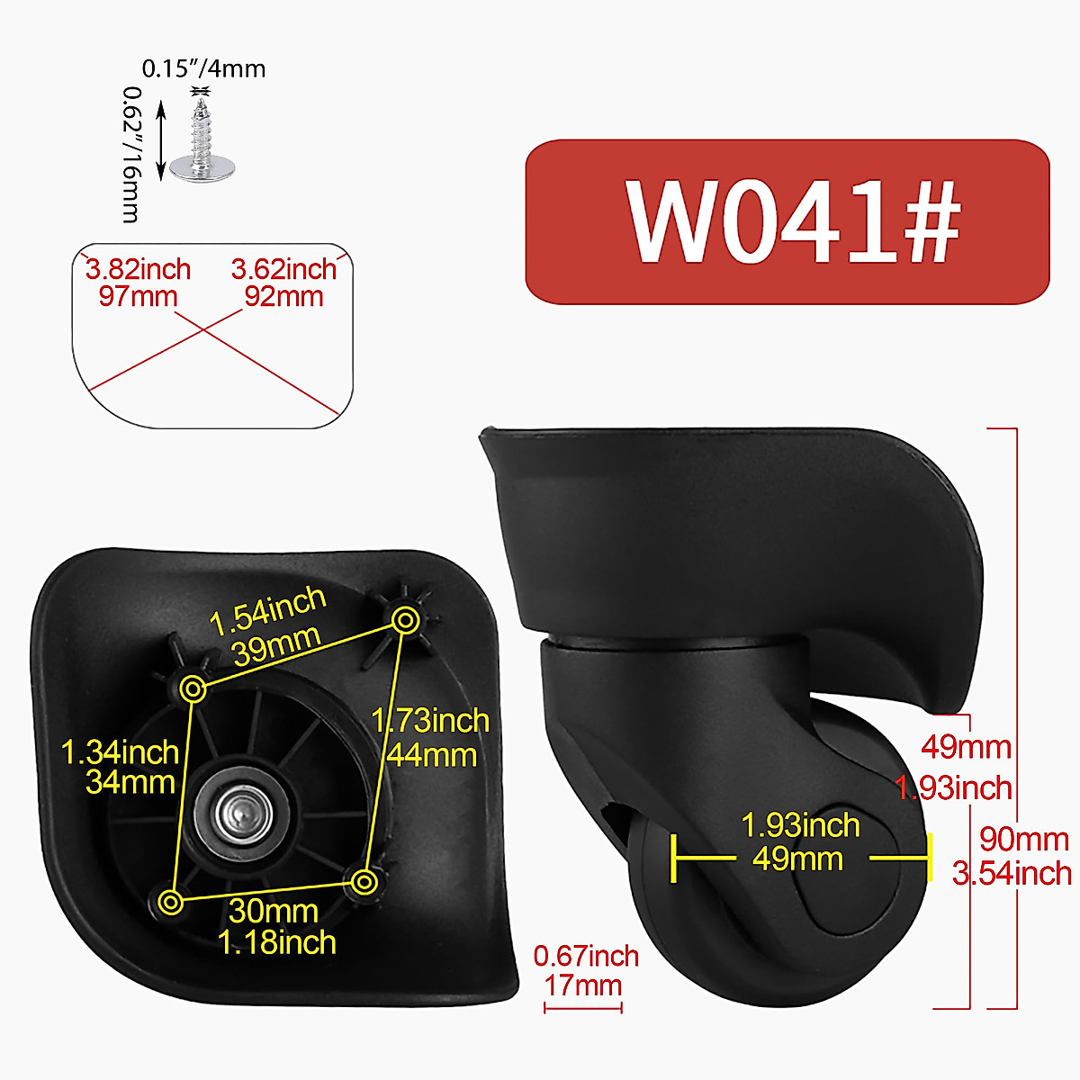 RDEXP Black 9.6x9.3x4.8cm DIY Left & Right Luggage Wheels with 8 Screws Replacement Set of 2