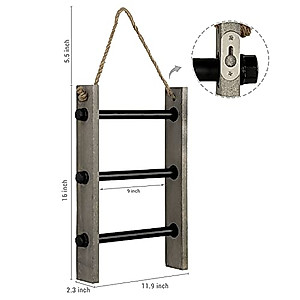 MyGift 3-Tiered Hanging Bathroom Towel Ladder Rack Industrial Pipe and Grey Wood Wall Mounted Hand Towels Holder Storage and Drying Hanger