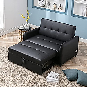 ERYE Black PU Leather Tufted Adjustable Backrest w/Dual USB Ports, 51.5" (L) 33.8" (W) 35" (H)