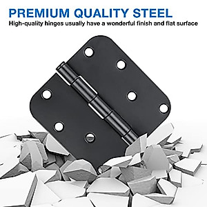 18 Pack Black Door Hinges 4 Inch x4" Rounded Heavy Duty Exterior Door Hinges Black Matte Black Hinges for Interior Doors,Front/Entry/Hinged/Steel/Barn-Style/Inside/Outside Door Hardware Hinge 8 Holes