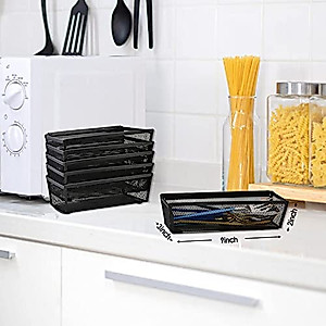 9 x 3 x 2 Inch Silverware Drawer Organizer, 6 Pcs Metal Mesh Drawer Organizer for Kitchen, Black Utensil Organizer, Silverware Tray with Interlocking Arm for Flatware Knives Forks and Spoons