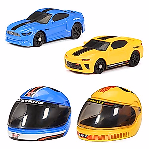 New Bright Mini R/C Mustang GT & Camaro Helmet Racers RC Cars, 2 Pack Set