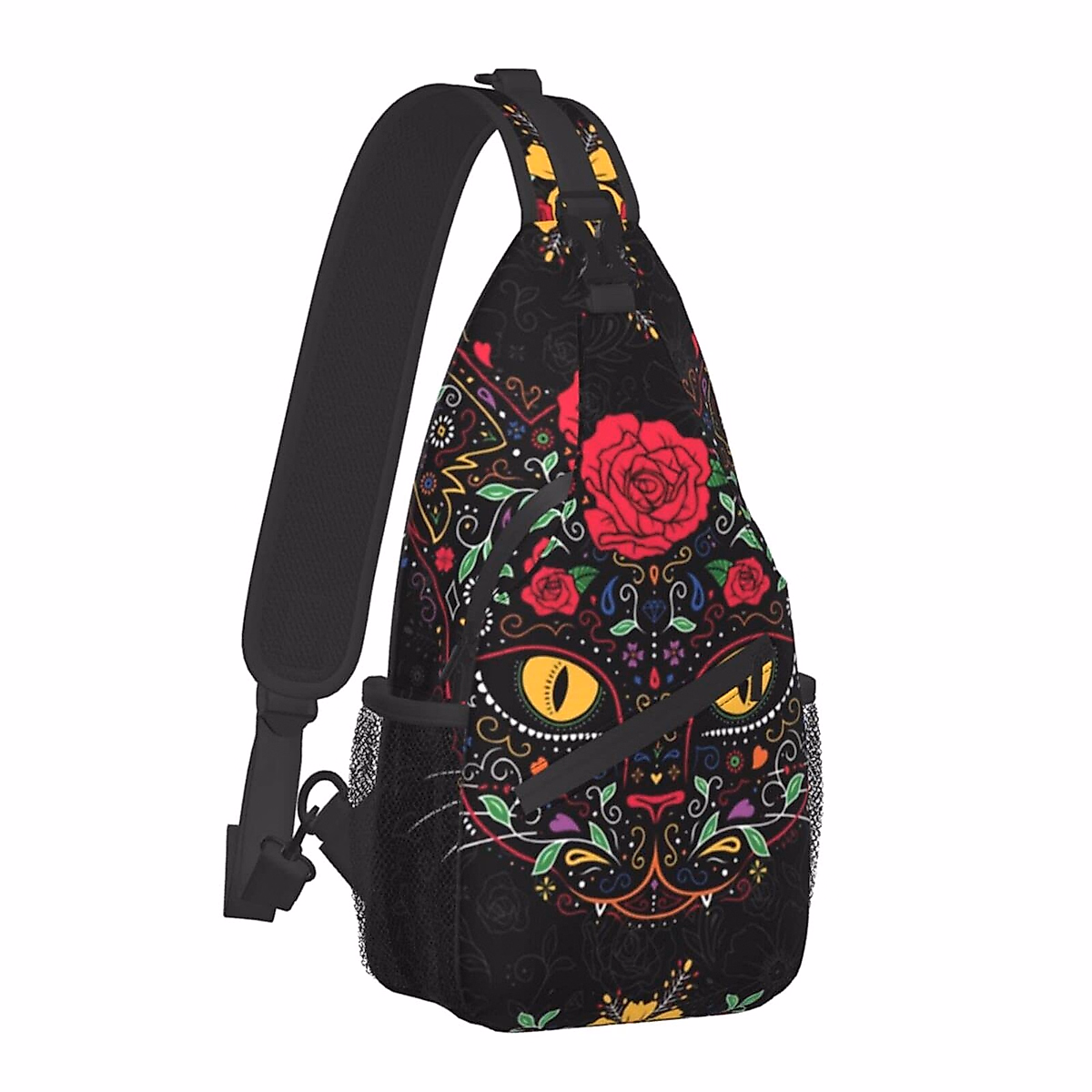 AMRANDOM Fashion Sling Shoulder Backpack Outdoor Sports Daypack Day Of The Dead Kitty Cat Sugar Skull, Mens and Boys Crossbody Backpack for Daily Outdoor, One Size