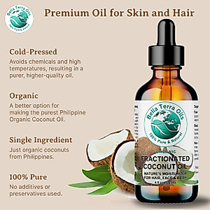 Bella Terra Oils - Organic Fractionated Coconut Oil (MCT) 4 oz - A Treasured Elixir from Coconut, Enriched with Caprylic & Capric Acid, The Ultimate Carrier for Mixing Oils