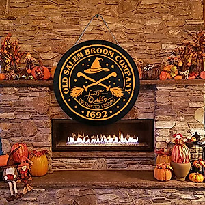 GLLBTPT Halloween Door Decorations,Halloween Wooden OLD SALEM BROOM COMPANY Hanging Sign with Rope Front Door, Halloween Decorations Indoor