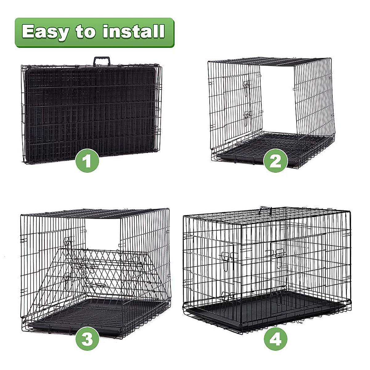 Home for Pets Dog Crate Cage Extra Folding Large Double Door Pet Crate,Includes Divider and Tray,48,Black